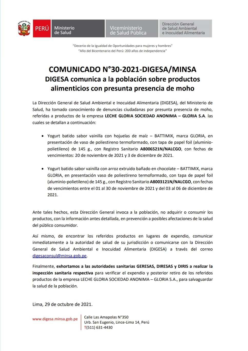 Sur Perú: DIGESA advierte a la población ante posible presencia de moho ...